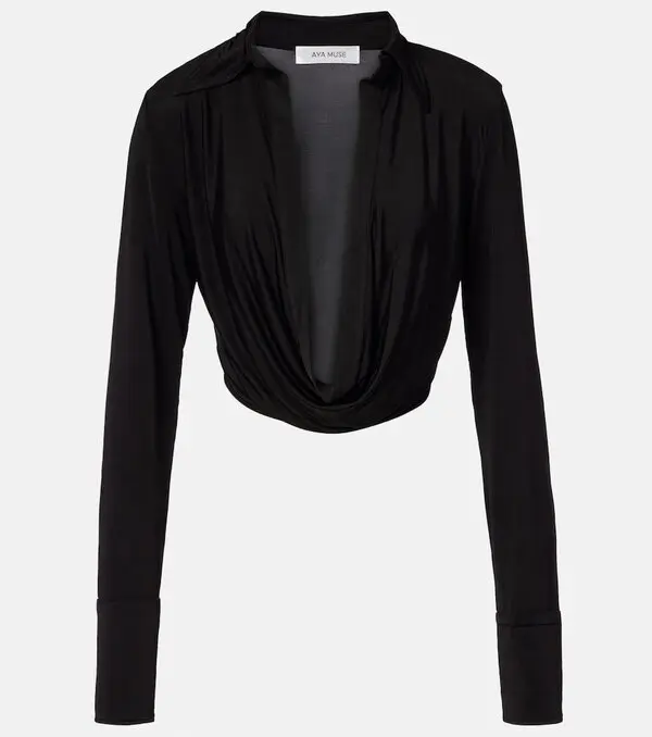 AYA MUSE Freya Draped Crop Top - Black