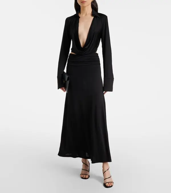 AYA MUSE Freya Draped Maxi Skirt - Black