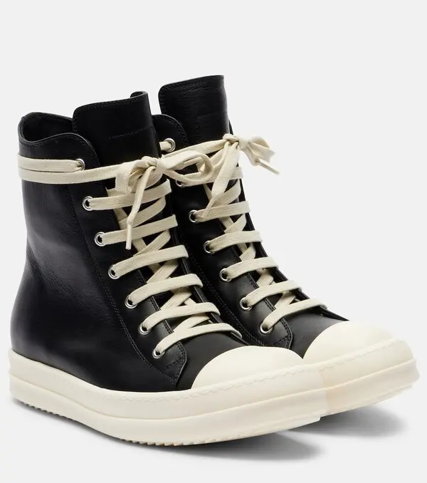 Rick Owens Leather High-top Sneakers - Black