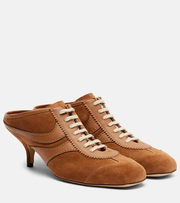 Dries Van Noten 65" Suede Mules - Brown