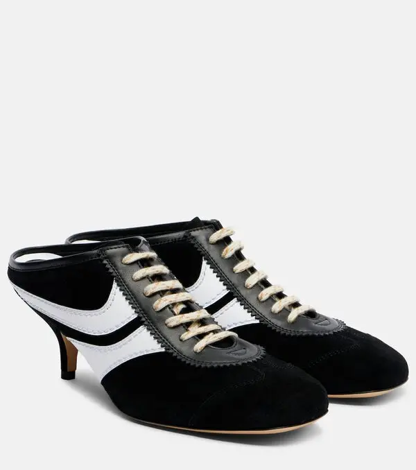Dries Van Noten 65 Leather-trimmed Suede Mules - Black