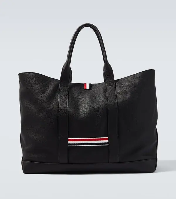 Thom Browne Medium Leather Tote Bag - Black