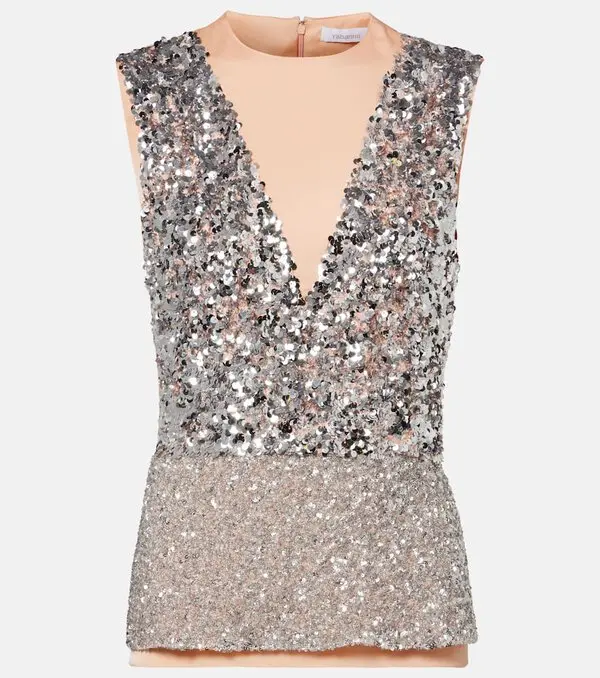 Rabanne Sequined Jersey Top - Silver