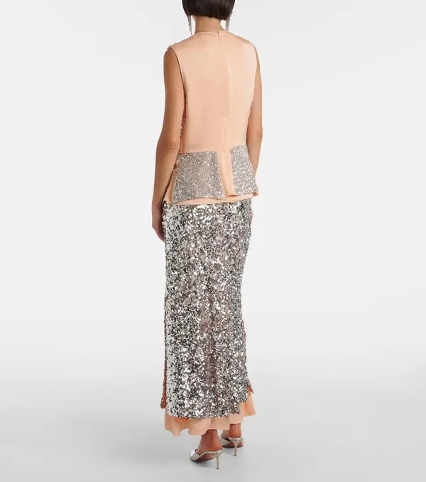 Rabanne Sequined Jersey Top - Silver