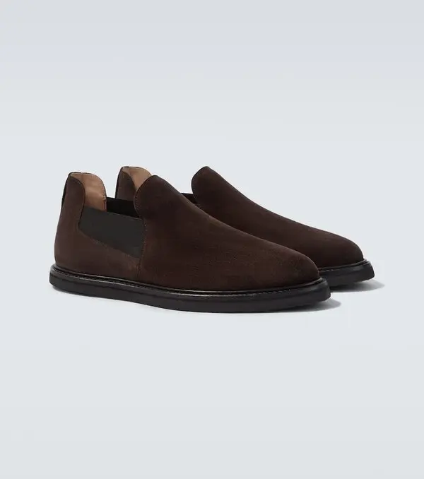 THE ROW Parker Suede Slip-on Loafers - Brown