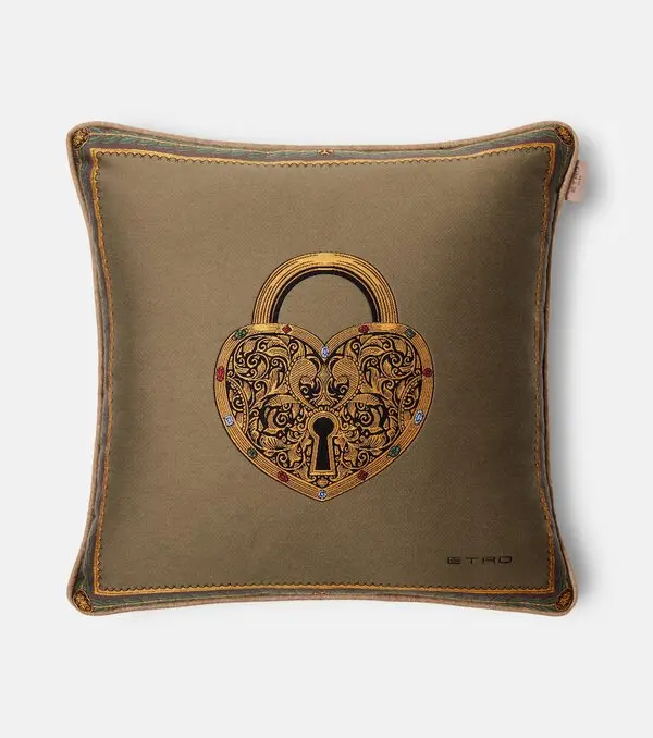 Etro Herald Embroidered Cotton-blend Cushion - Grey