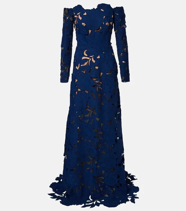 Costarellos Off-shoulder Guipure Lace Gown - Blue
