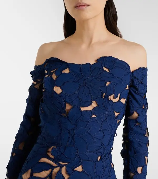 Costarellos Off-shoulder Guipure Lace Gown - Blue