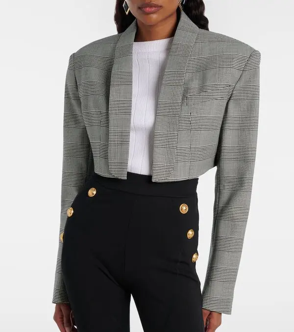 Balmain Houndstooth Cropped Wool-blend Blazer