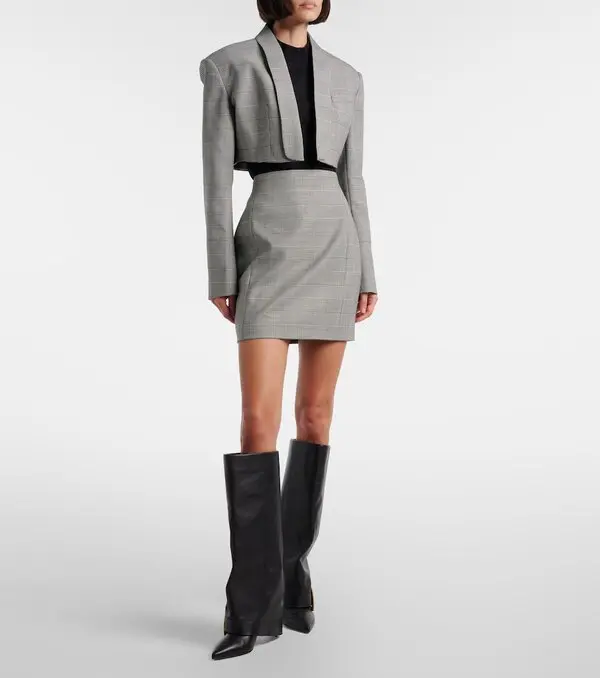 Balmain Houndstooth Cropped Wool-blend Blazer