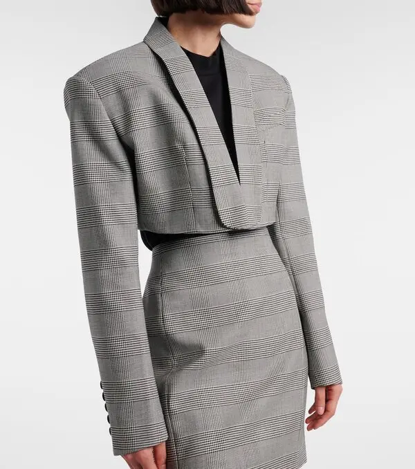 Balmain Houndstooth Cropped Wool-blend Blazer