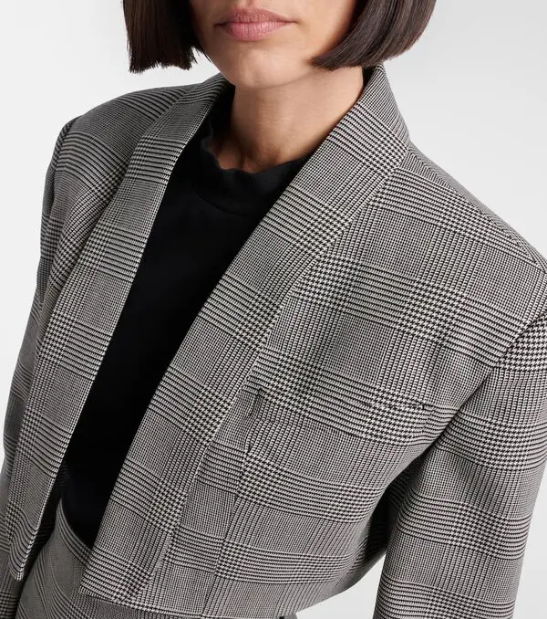 Balmain Houndstooth Cropped Wool-blend Blazer