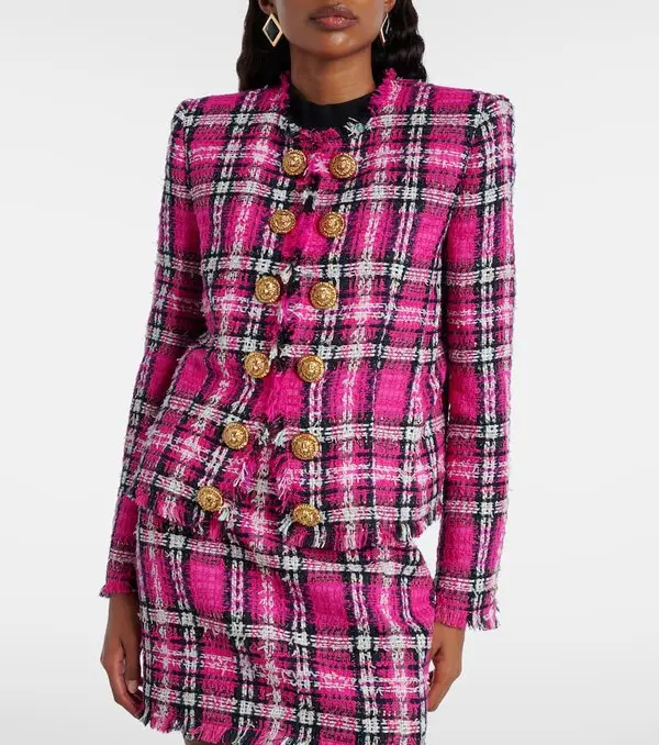 Balmain Checked Cotton And Wool-blend Tweed Jacket
