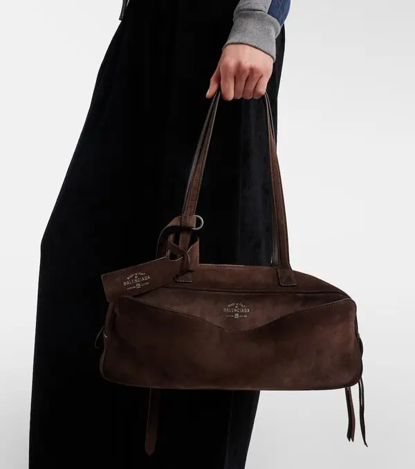Balenciaga Carrie Small Suede Shoulder Bag - Brown