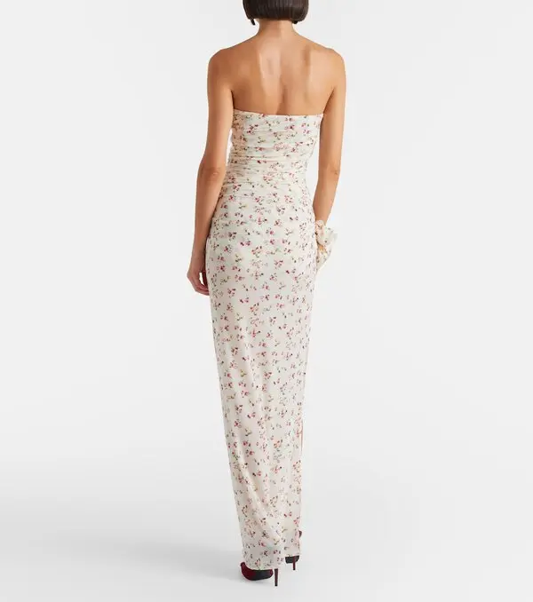 Magda Butrym Floral Ruched Strapless Maxi Dress - White
