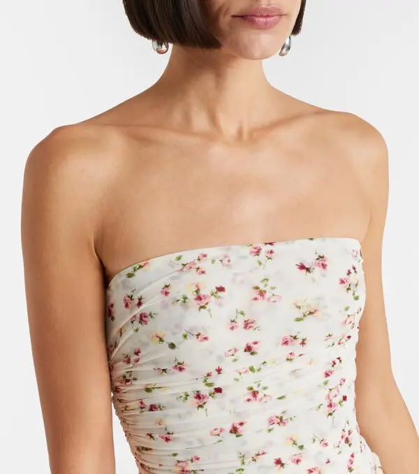 Magda Butrym Floral Ruched Strapless Maxi Dress - White