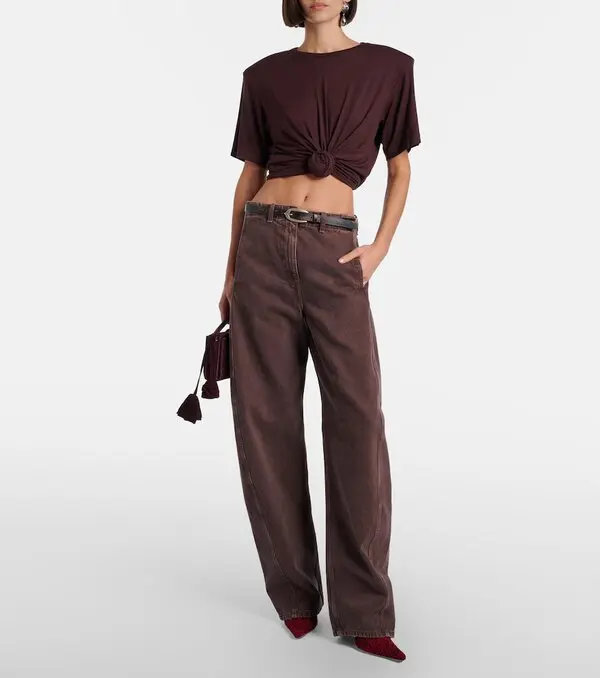 Magda Butrym Floral-appliqué Jersey T-shirt - Brown