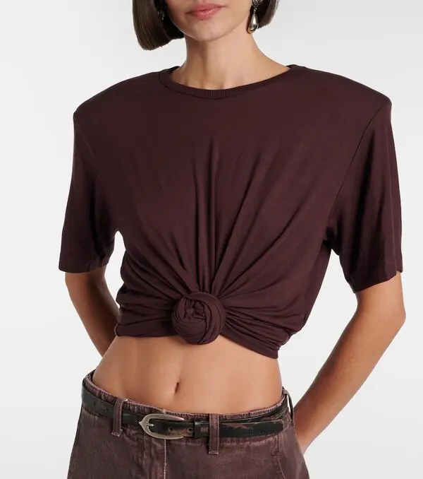 Magda Butrym Floral-appliqué Jersey T-shirt - Brown