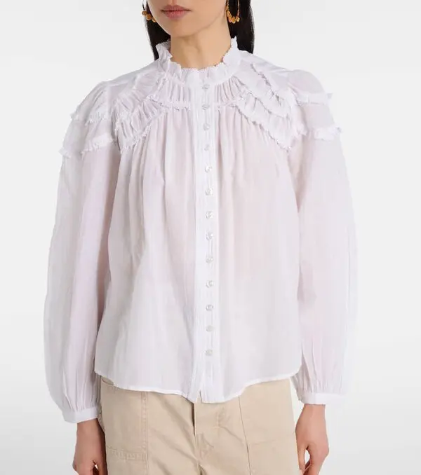 MARANT ETOILE Christa Ruffled Cotton-blend Blouse - White