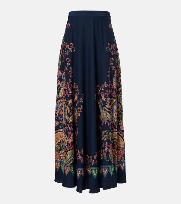 Etro Paisley Printed Silk Maxi Skirt - Blue