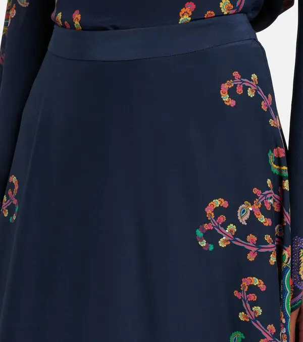 Etro Paisley Printed Silk Maxi Skirt - Blue