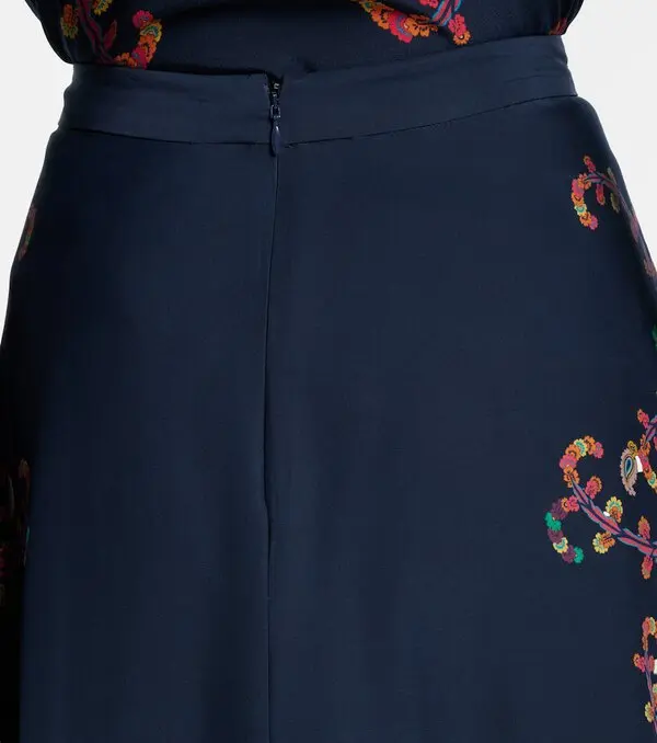 Etro Paisley Printed Silk Maxi Skirt - Blue
