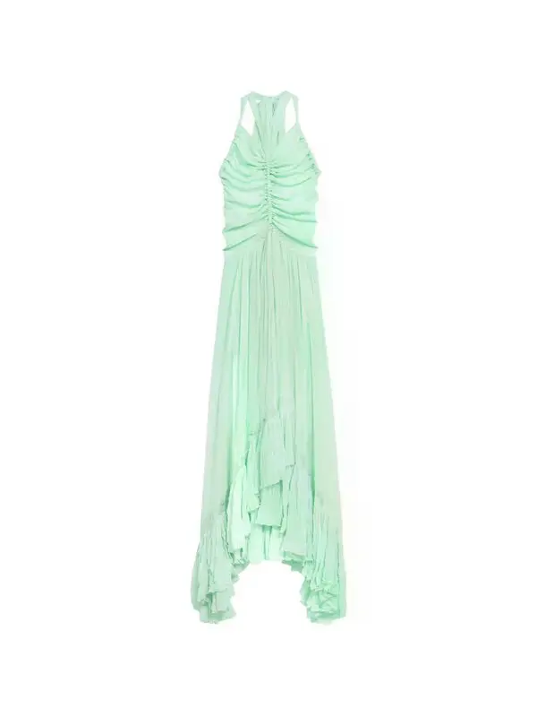 Blumarine Ruched Ruffled Halterneck Dress