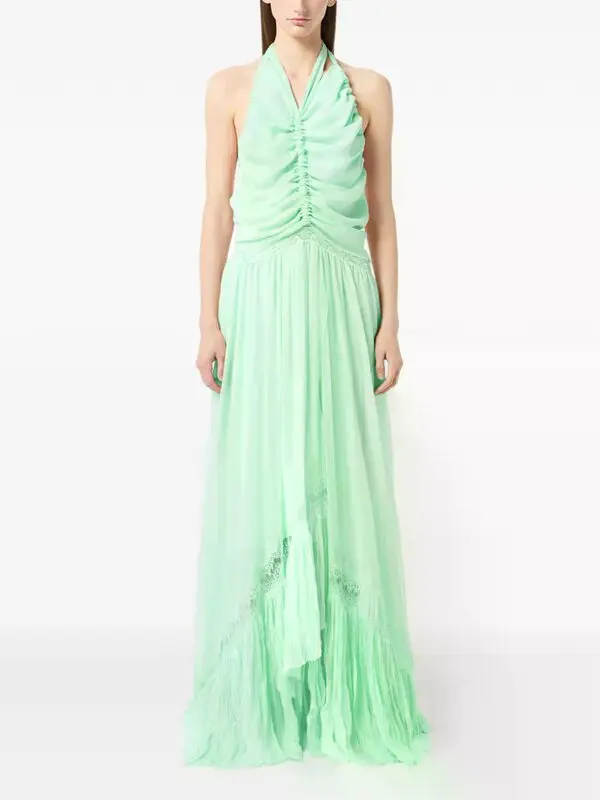 Blumarine Ruched Ruffled Halterneck Dress