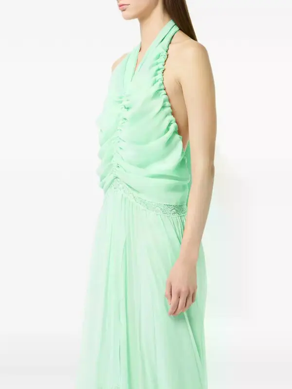 Blumarine Ruched Ruffled Halterneck Dress