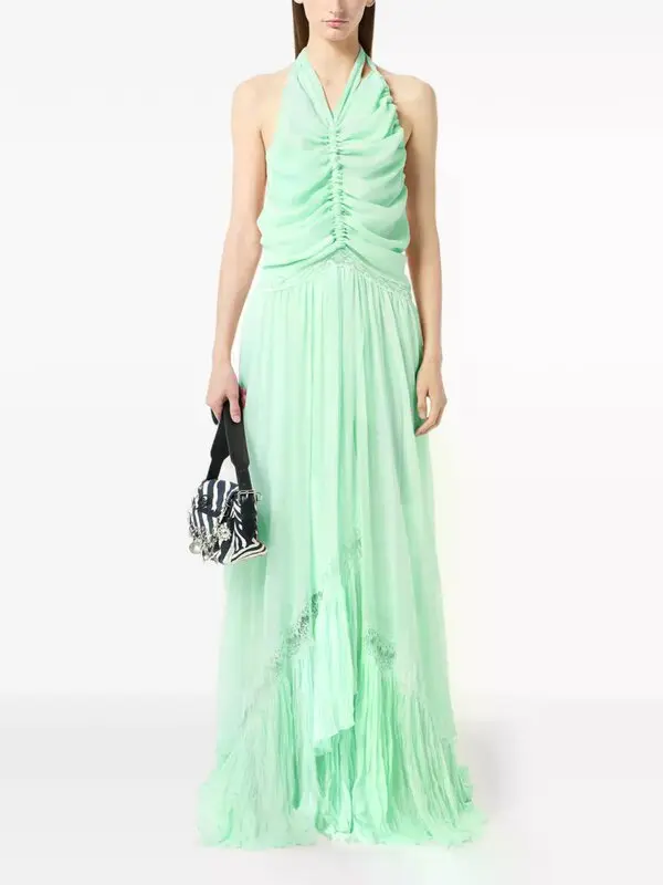 Blumarine Ruched Ruffled Halterneck Dress