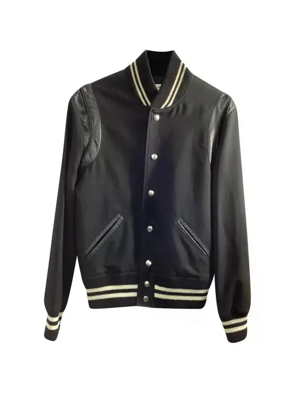 Saint Laurent Teddy Leather-sleeve Varsity Jacket