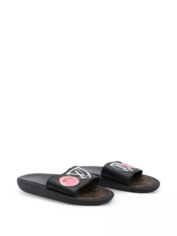 LOUIS VUITTON Flamingo Patch Leather Slides