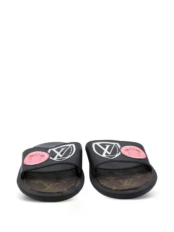 LOUIS VUITTON Flamingo Patch Leather Slides
