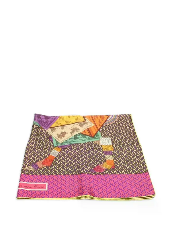 Hermès A Cheval Sur Mon Carré Printed Silk Scarf - Purple
