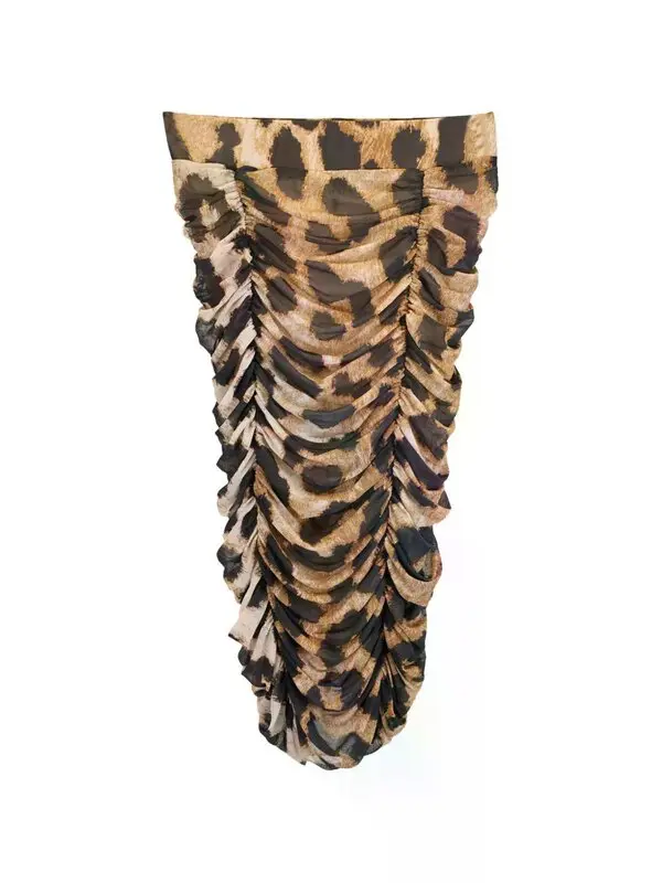 GANNI Ruched Leopard-print Midi Skirt