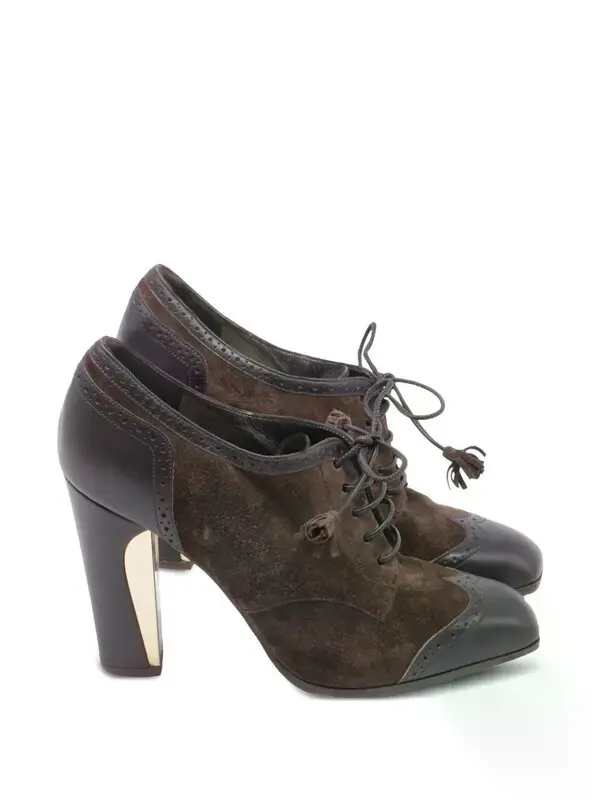 FERRAGAMO Lace-up Brogue Heeled Pumps
