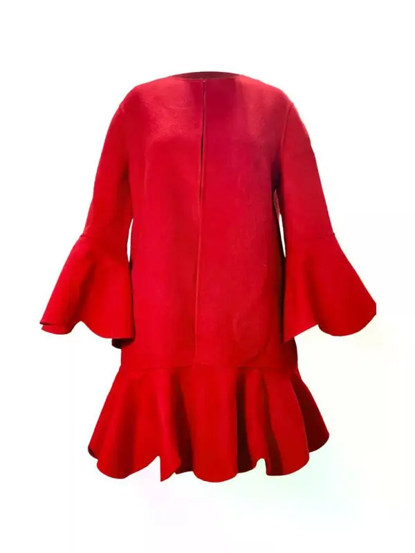 Valentino Garavani Ruffled Hem Bell Sleeve Coat - Red