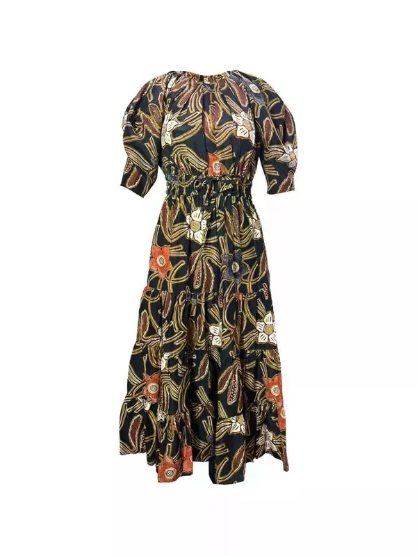 Ulla Johnson Floral Print Shirred Midi Dress