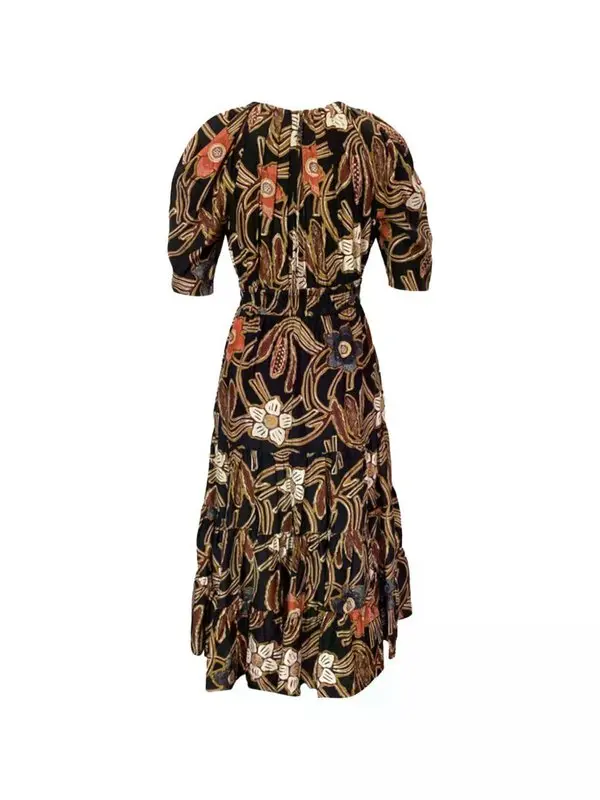 Ulla Johnson Floral Print Shirred Midi Dress
