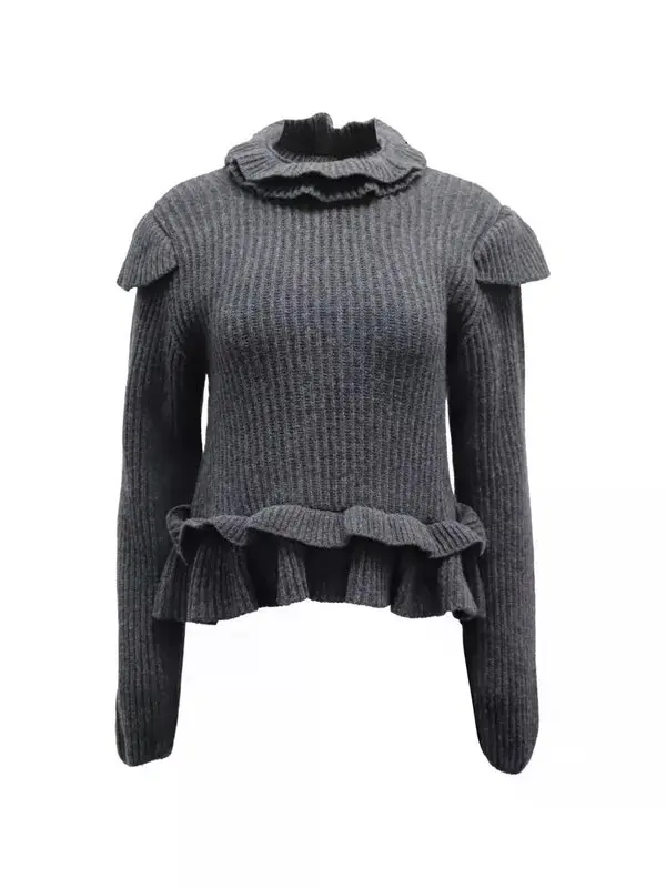 GANNI Ribbed-knit Ruffled Sweater
