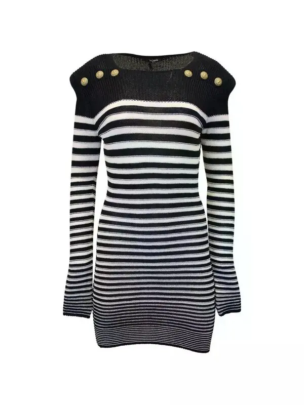 Balmain Striped Long-sleeve Dress