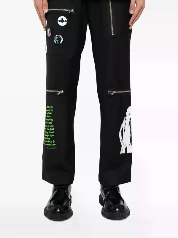 KIDILL Graphic-print Straight-leg Pants - Black