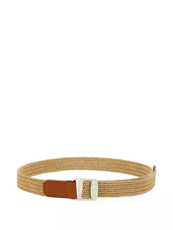 FERRAGAMO Woven Gancini Buckle Belt - Neutrals