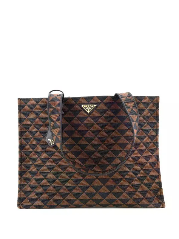 Prada Symbole Jacquard Horizontal Tote Bag - Brown