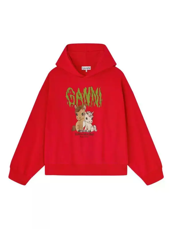 GANNI Graphic-print Hoodie - Red