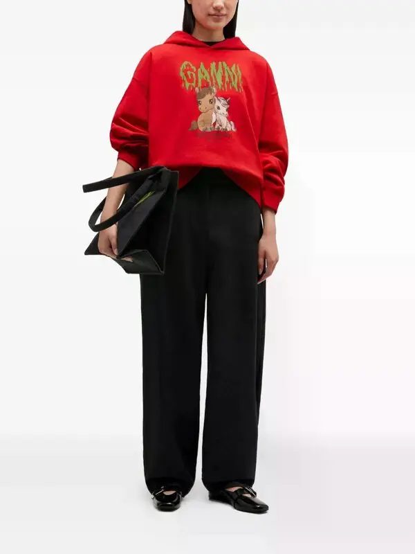 GANNI Graphic-print Hoodie - Red