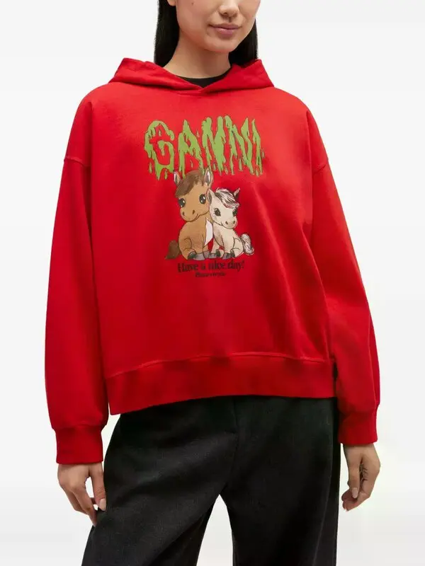 GANNI Graphic-print Hoodie - Red