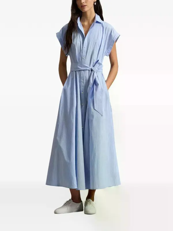 navy blue dress for baby girl Polo Ralph Lauren Midi Striped A-Line Shirt Dress - Blue