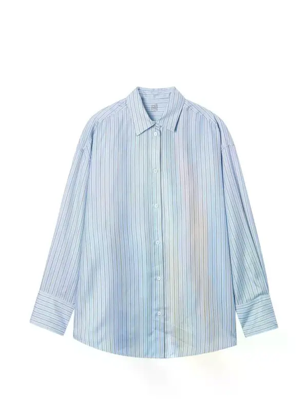 TOTEME Oversized Striped Silk Shirt - Blue