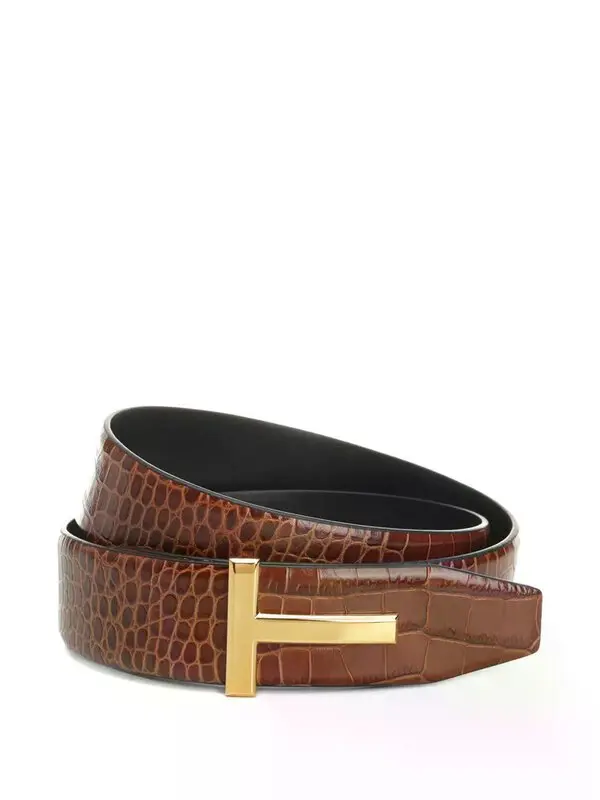 TOM FORD T Icon Embossed Buckle Belt - Brown